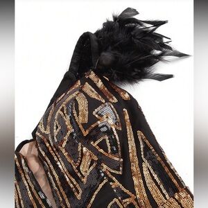 Dresses | Luxe Slit Thigh Feather Detail Sequins Mermaid Hem Party ...